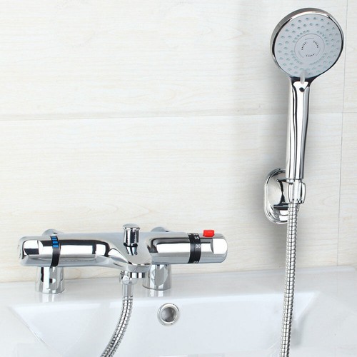 Thermostatic Bathtub Shower Faucet+Chrome Hand Held Spray Mixer Deck ...