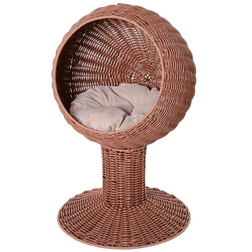 27" Rattan Wicker Elevated Pet Bed Cat Cave Condo Hooded Cushion ...