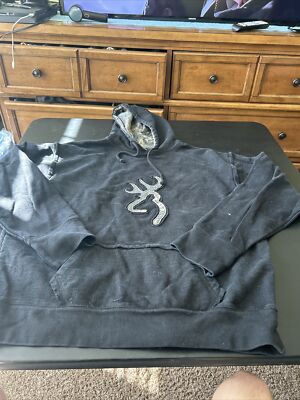 Browning Black Drawstring Pullover Hoodie Sz L Embroidered Deer Logo | eBay