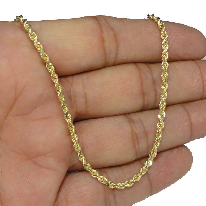 10K Yellow Gold Diamond Cut Praying Hands Angel Pendant & 2mm Rope ...