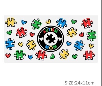 1 Piece Cup Wrap, Transfer Stickers for Glass Uv DTF Autism Mom Puzzle ...