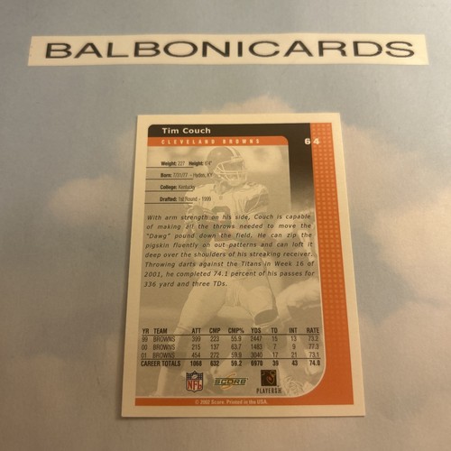 2002 Score - #64 Tim Couch NM+ Free Shipping! | eBay