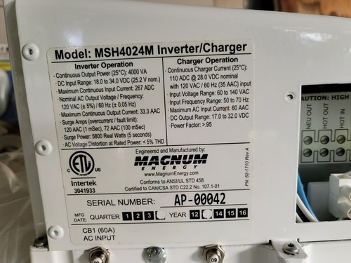 MAGNUM SINE HYBRID ENERGY INVERTER/CHARGER MODEL: MSH4024M USED | eBay