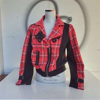 Large Vtg Red Plaid Moto Jacket Women’s Cropped Punk Rock Style Zip ...