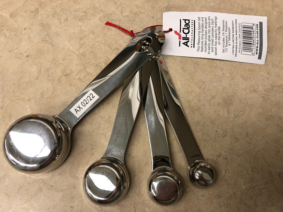 NWT All Clad Measuring Spoons Standard Size Set 4 Pieces Stainless ...