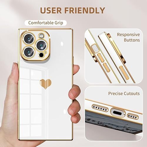 Compatible with iPhone 15 Pro Max Square Case【Precision Hole Pure White ...