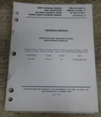 MEP-002A Diesel Generator Set Technical Manual TM5-6115-584-12 | eBay