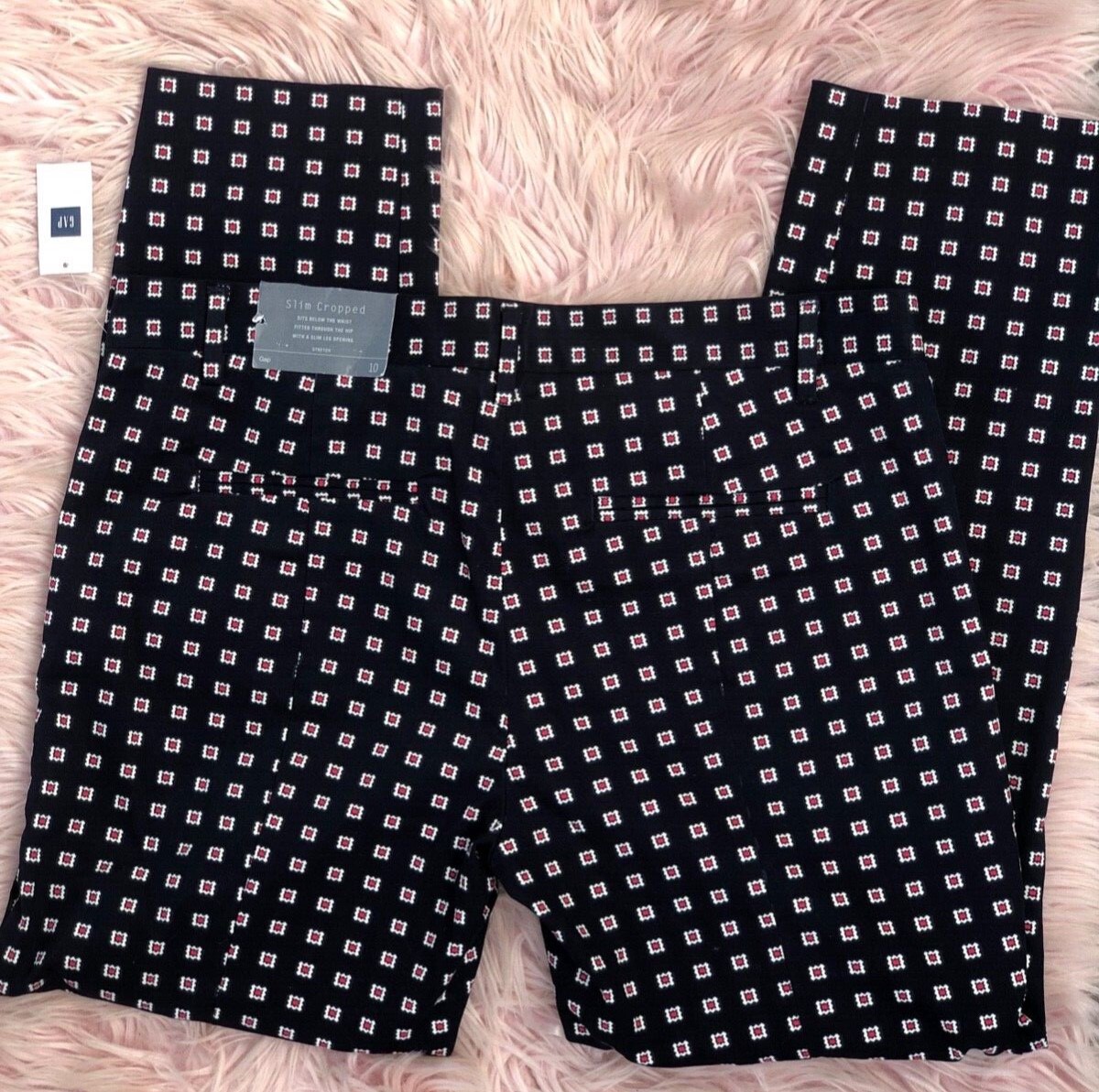 NWT Gap Slim Cropped Navy Blue White Square Printed Stretch Pants Women ...