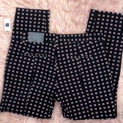 NWT Gap Slim Cropped Navy Blue White Square Printed Stretch Pants Women ...