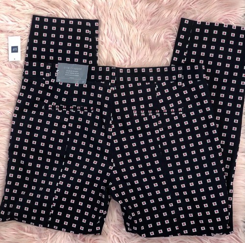 NWT Gap Slim Cropped Navy Blue White Square Printed Stretch Pants Women ...