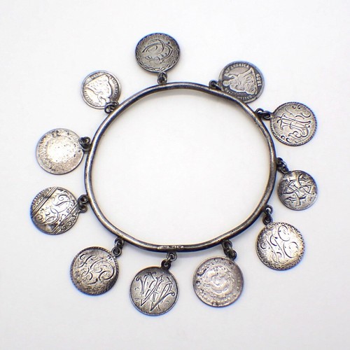 Antique Coin Love Token Bangle Bracelet Sterling Silver | eBay