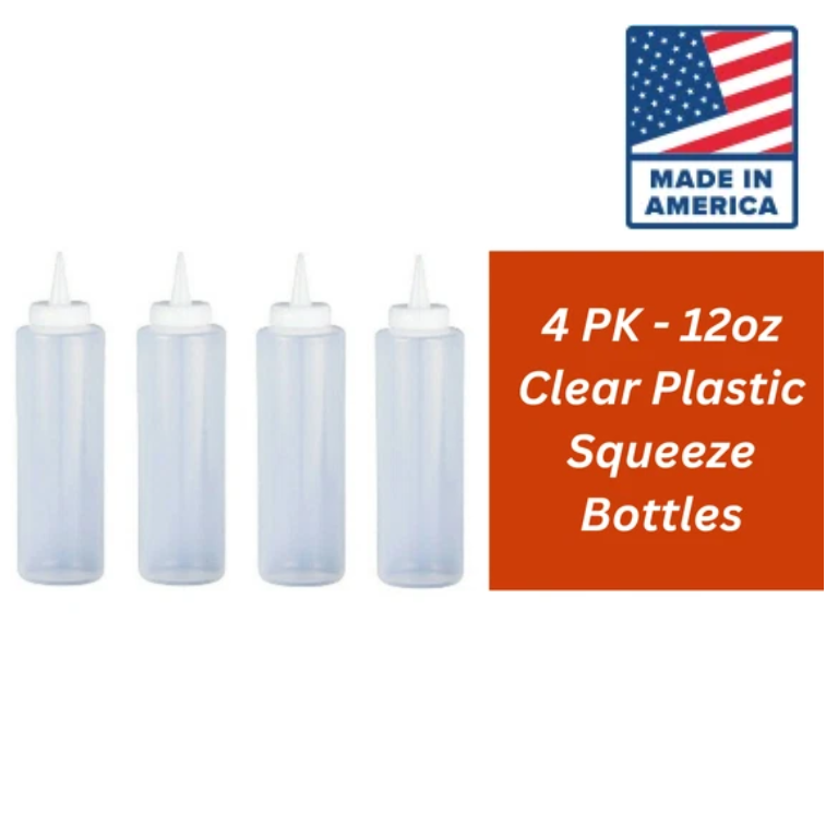 4 Empty Condiment Squeeze Bottle 12 Oz Clear Plastic Ketchup Mustard ...