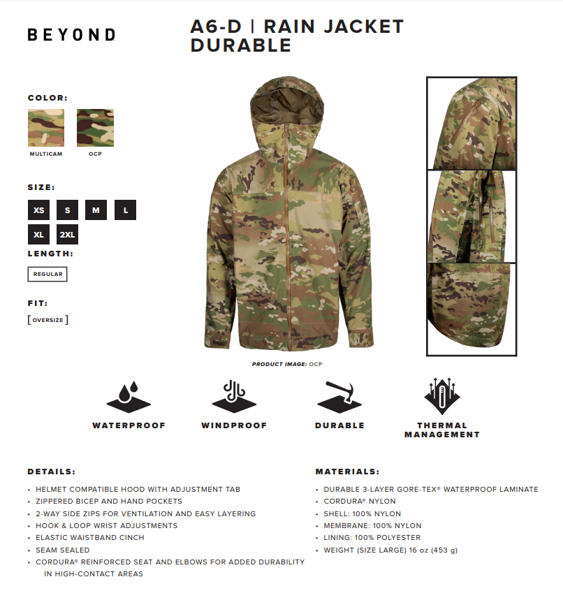 Beyond Clothing A6 D Durable Rain Jacket Goretex Waterproof Parka ...