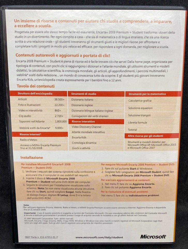 Microsoft Encarta 2008 Premium+Student Official License Box New and ...