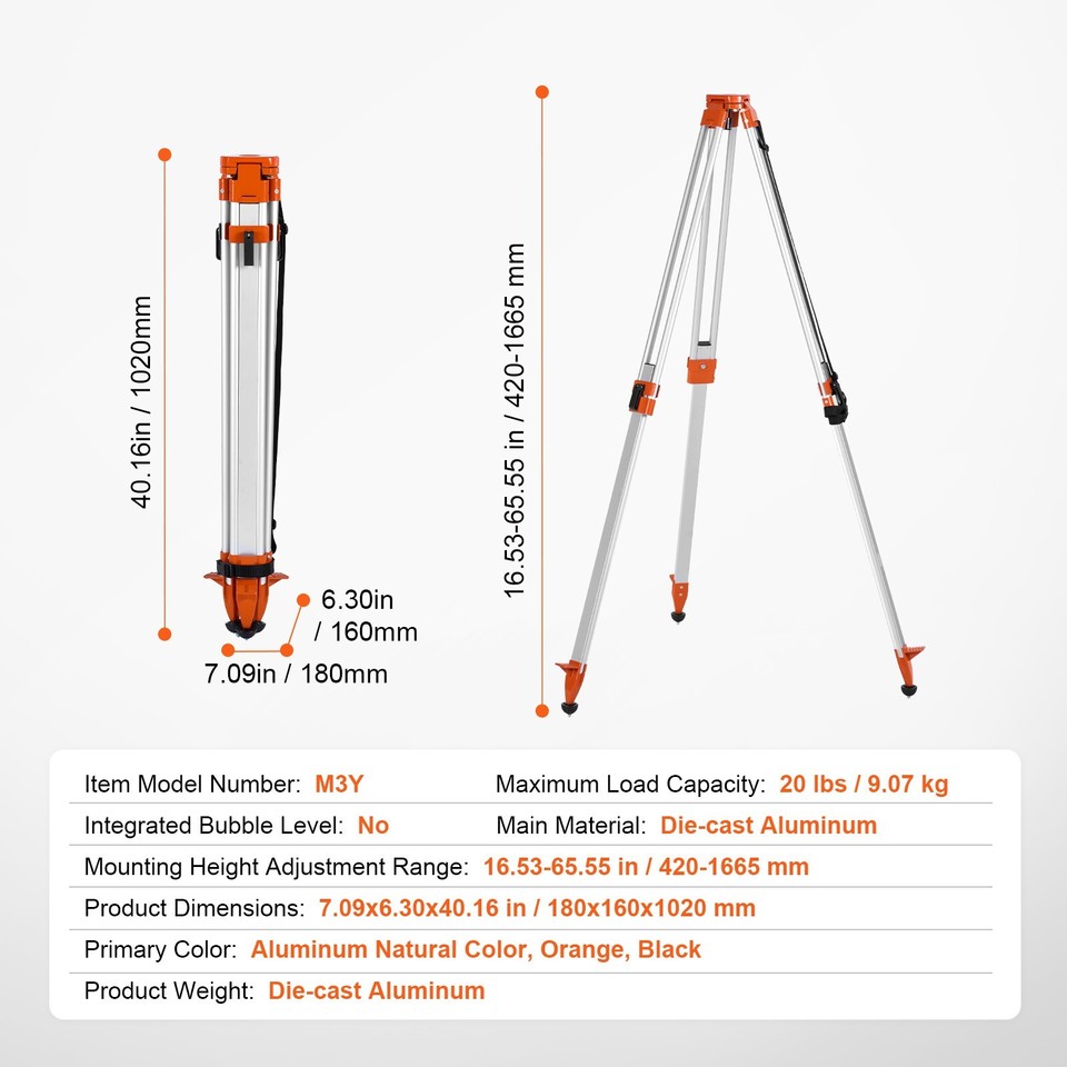Laser Level Tripod Stand 5/8"-11 Thread 16.53-65.55 in Height ...