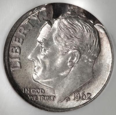 1962 NGC MS66FT Struck On A 2.2 Gram Defective Planchet Silver Dime ...