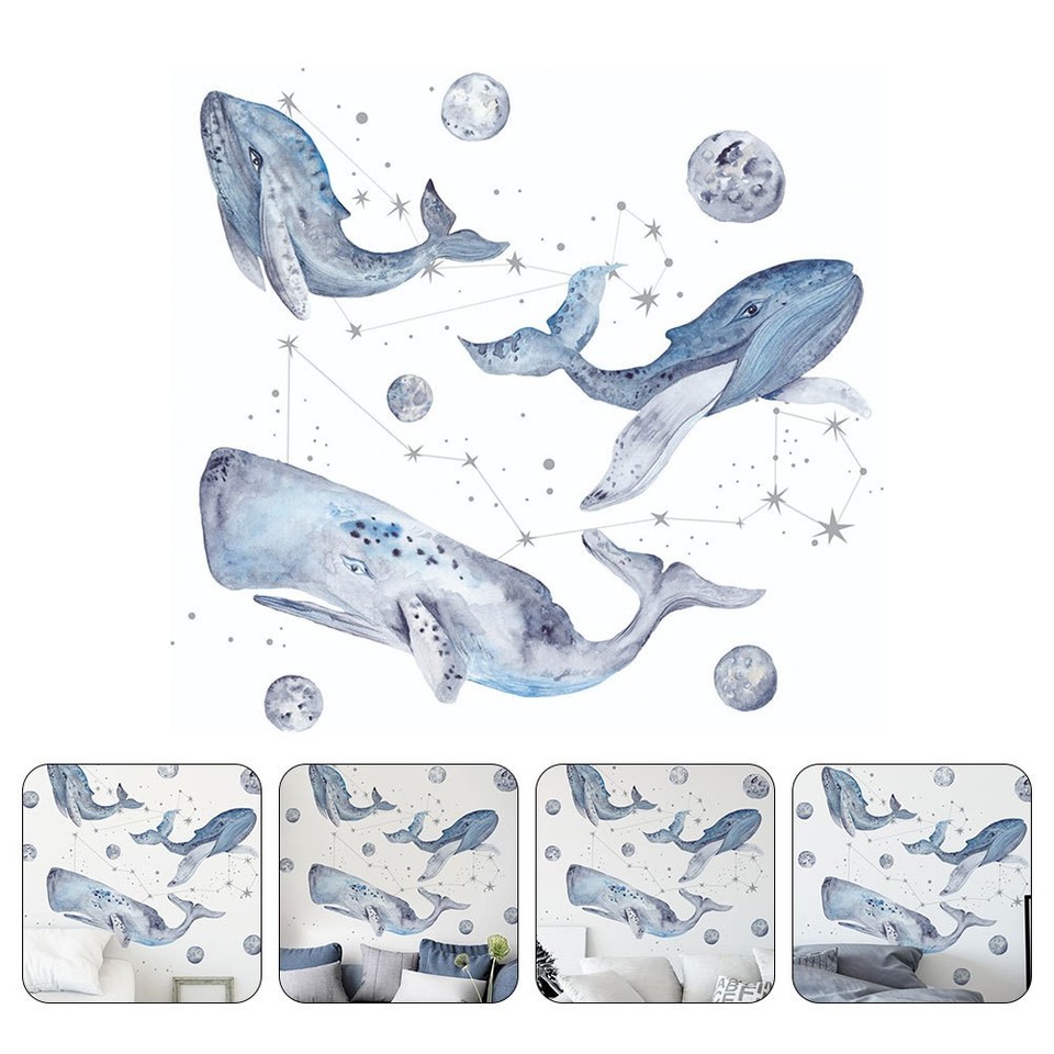 Wall Sticker Set Cartoon Blue Whale PVC Material Wall Decal for Home ...