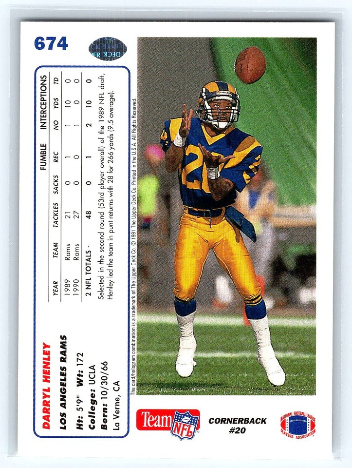 1991 Upper Deck #674 Darryl Henley Football Rookie Los Angeles Rams | eBay