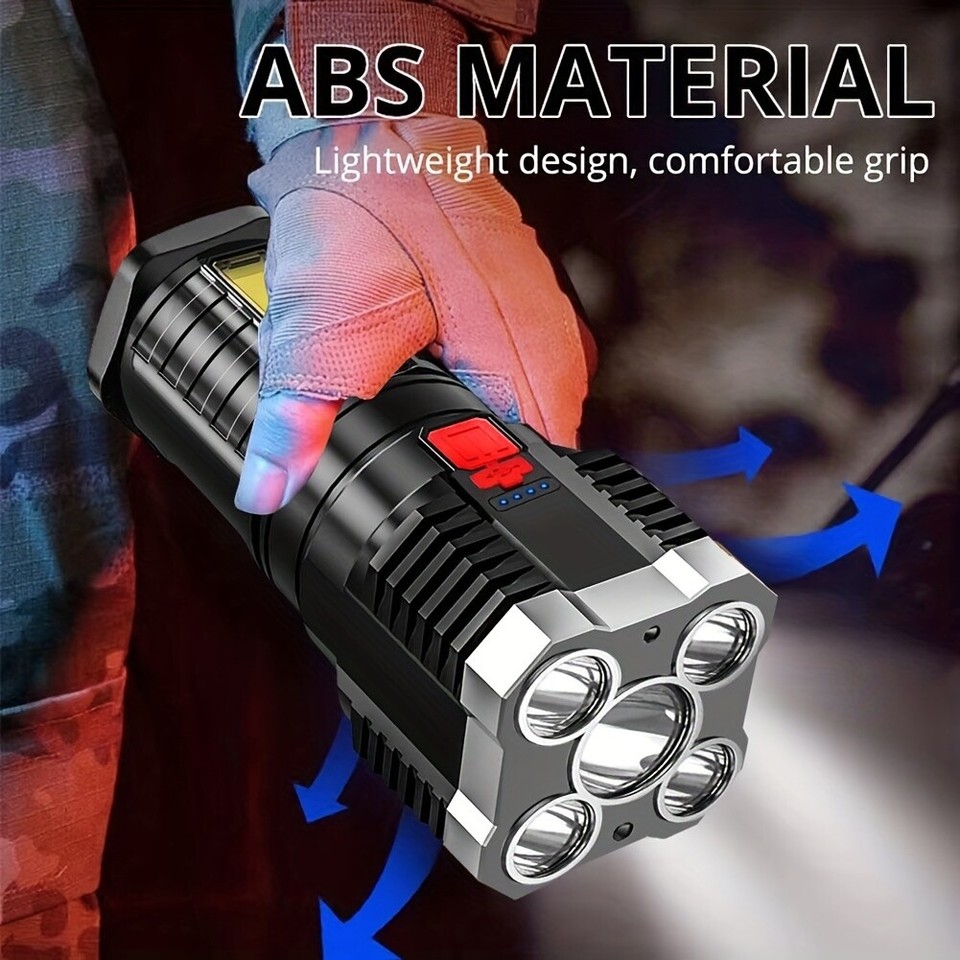 Super Bright LED Torch Flashlight+USB Rechargeable Tactical Camping ...
