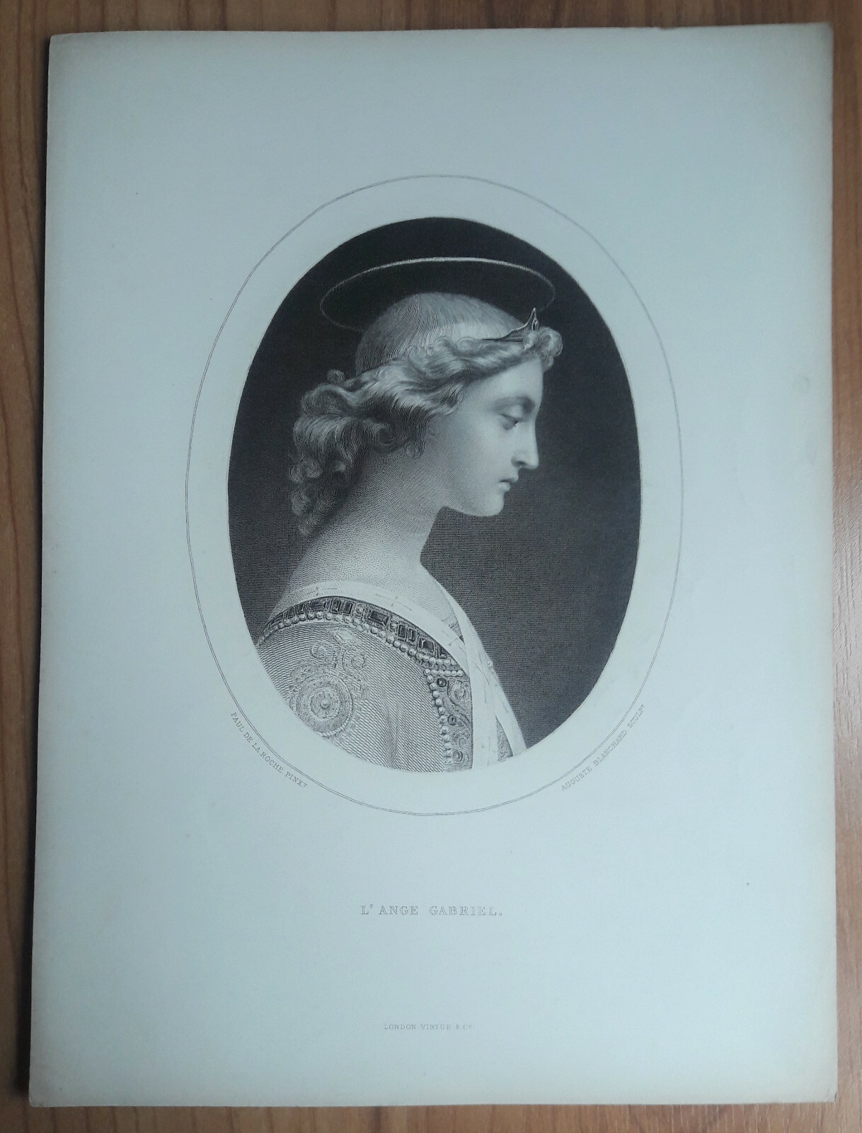 Old engraving/print by Virtue & Co, L'Ange Gabriel, Paul de la Roche ...