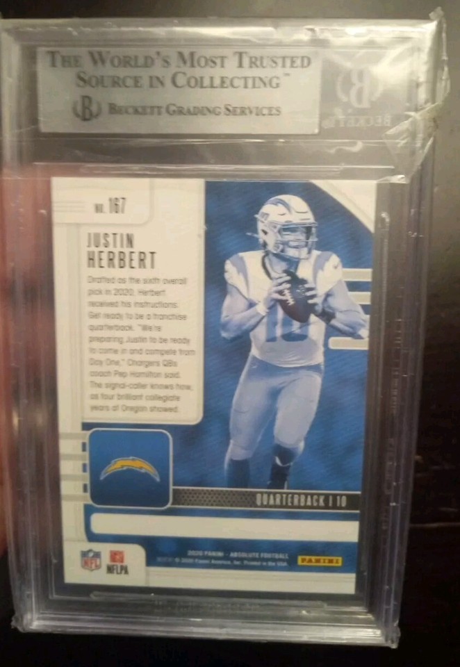 Justin Herbert 2020 Absolute Rc #167 Chargers BGS Rookie Sticker ...