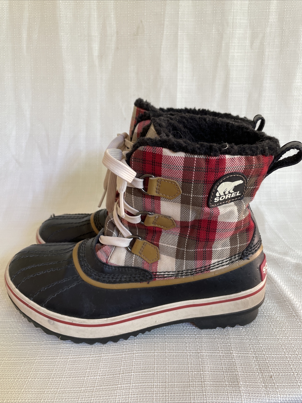 Sorel Tivoli II Leather Black White Red Plaid Waterproof Winter Snow ...