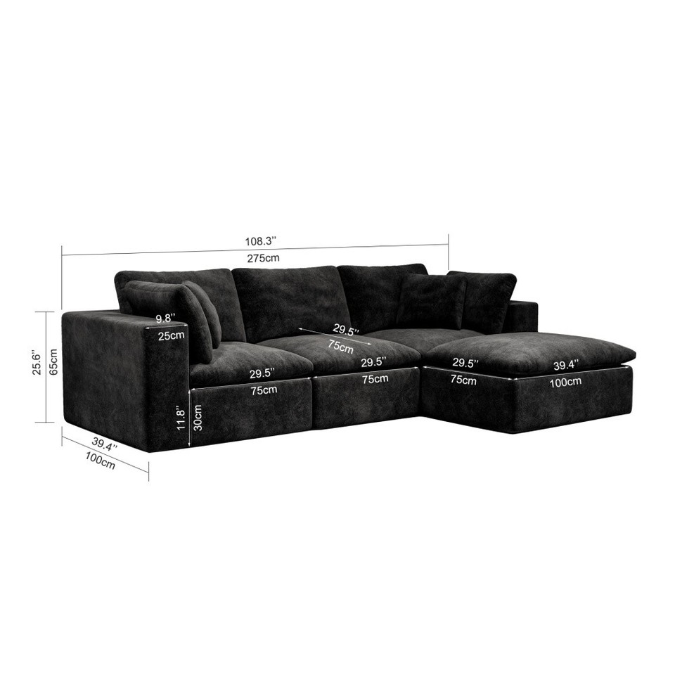 108x69 Modular Sectional Sofa w/ Plush Corduroy Fabric, No Assembly ...