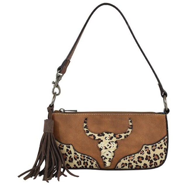 Catchfly Western Womens Shoulder Bag Steer Head Cut-out Leopard Brown ...