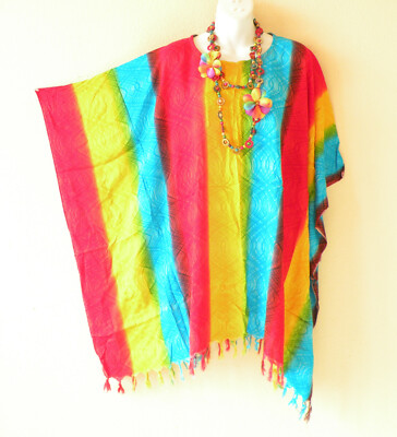 KB98 Tie Dye Stripes Tunic Women Plus Kaftan Poncho Women Blouse Top ...