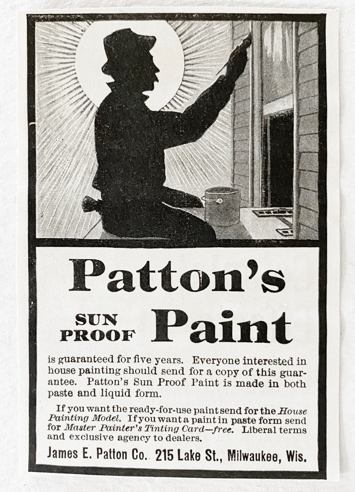 1899 PATTON'S SUN PROOF PAINT Vtg Print Ad~James E Co.Milwaukee,WI ...