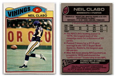 1977 Topps #477 Neil Clabo EXMT/NM - Minnesota Vikings | eBay