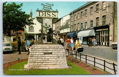 Postcard Diss Norfolk England Town Sign | eBay