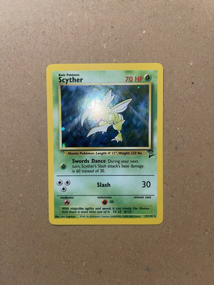 Scyther 17/130 HOLO Rare Base Set 2 WOTC Vintage Pokemon Card Near Mint ...