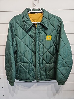 Vtg John Deere Tractor Quilted Puffer Trucker Farm Work Jacket Coat ...