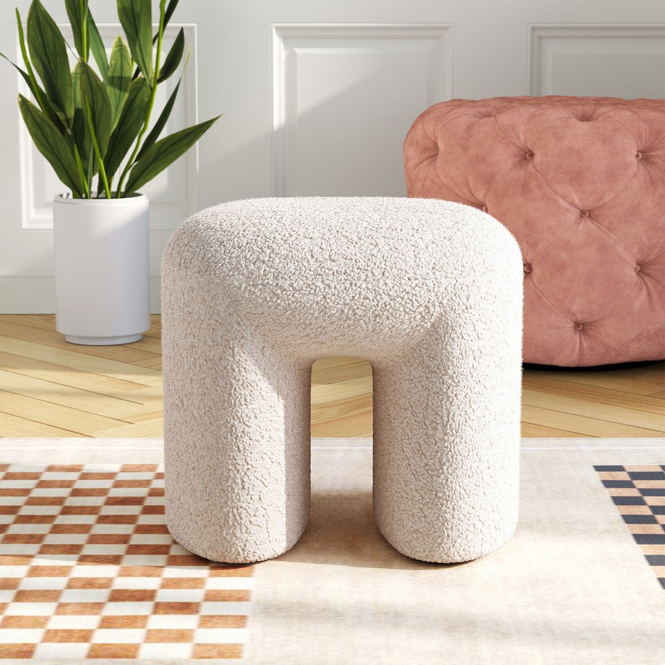 Minimalism Cream Style Teddy Footstool Vanity Under Desk Ottoman Shoe ...