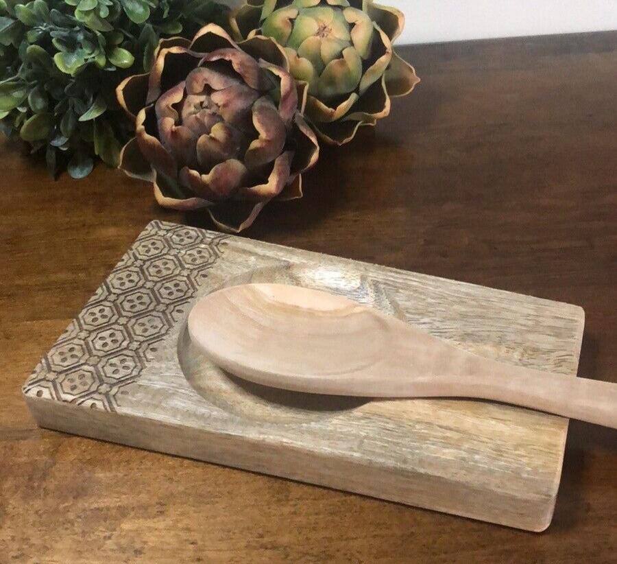 Natural Wood Spoon Rest Utensil Handcrafted in India NWOT | eBay