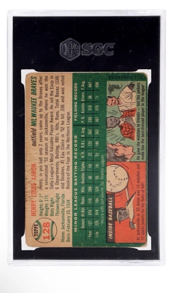 1954 Topps Henry Hank Aaron Rookie #128 SGC 2 Good Milwaukee Braves ...