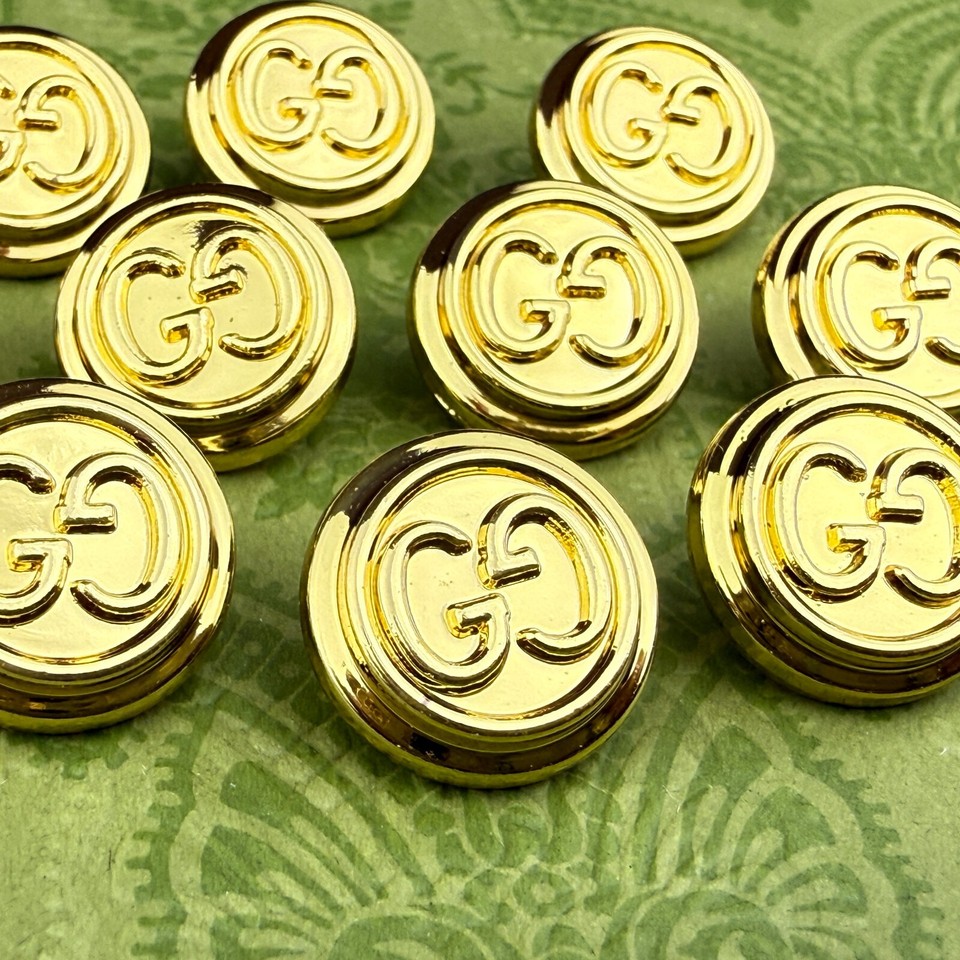 10 SMALL GUCCI BUTTONS DOUBLE G LOGO GOLD METAL ROUND 15MM VINTAGE | eBay