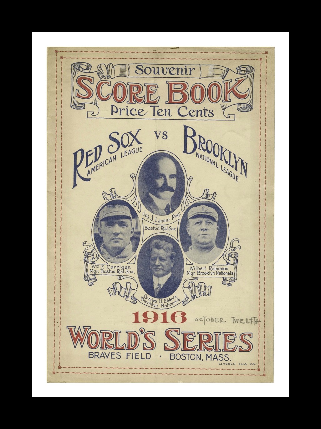 BOSTON RED SOX VS BROOKLYN DODGERS 1916 WORLD SERIES MATTED PHOTO ...