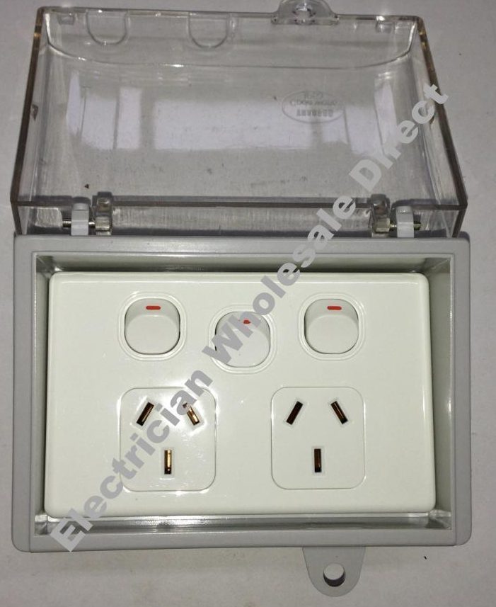 Weather proof Double Power Point + SWITCH + WATER Enclosure Lock Clear ...