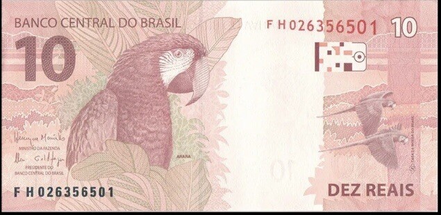 Brazil 10 Reais Banknote. single 10 Brazilian real bank bill ...