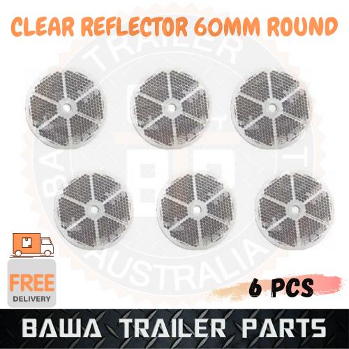 6 x CLEAR Trailer Truck Caravan Reflector Round Stick on 60MM ! Small ...