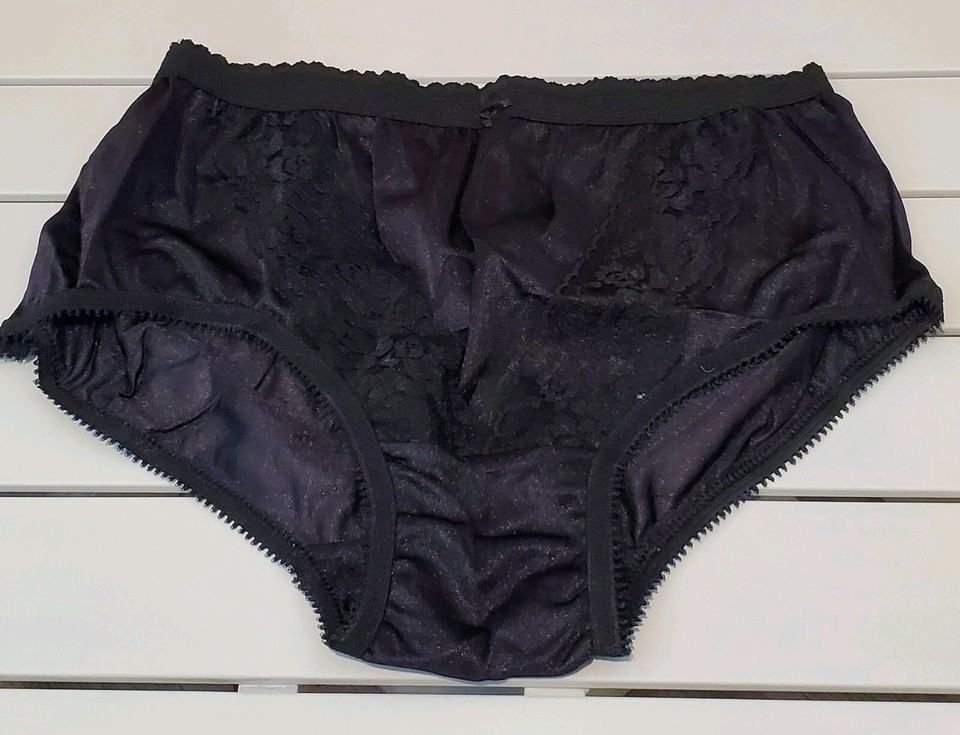 Shiny Double Nylon LACE Silky Granny Panty Wide Gusset Full Cut 6/M ...