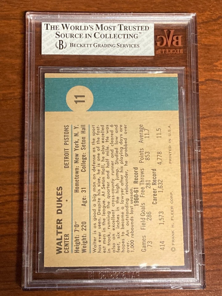 WALTER DUKES 1961-62 FLEER DETROIT PISTONS (GRADED BVG 6) CARD #11 | eBay