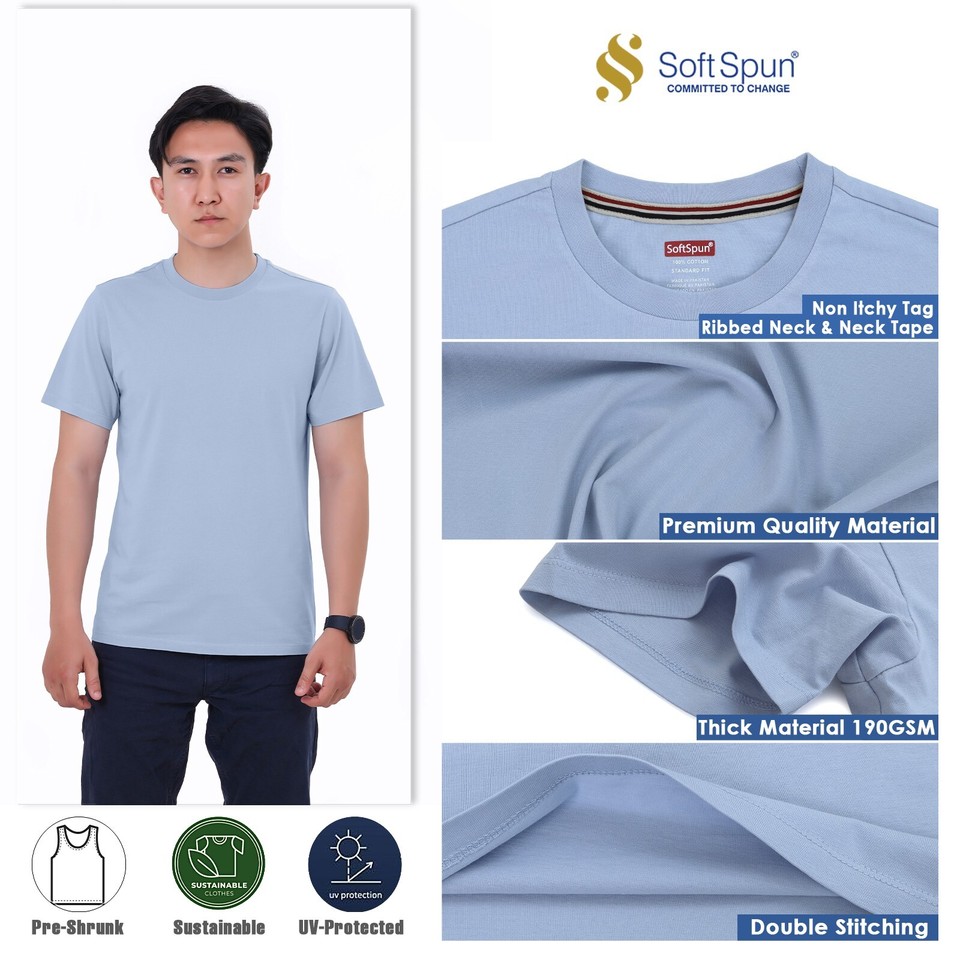 SOFTSPUN Mens T shirts multipack 100% Cotton, Preshrunk plain Crew neck ...