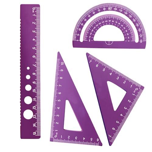 4 Pieces Triangular Scale Ruler Set, Metal Protractor, Aluminum Ruler ...