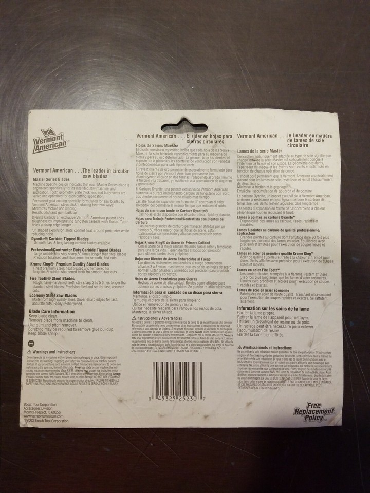 Vermont American 7 1/4" Krome King Steel Saw Blade Cutoff Rip 40 Teeth ...