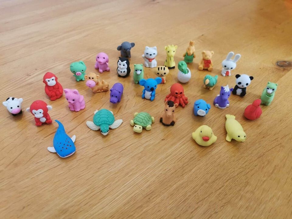 A Pack 32 Detachable little rubber animal toy mini animal pencil eraser ...
