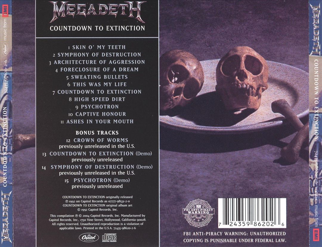MEGADETH - COUNTDOWN TO EXTINCTION [BONUS TRACKS] [PA] [REMASTER] NEW ...