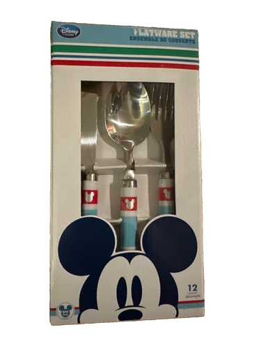 Disney Mickey Mouse Flatware 12 pc Set Summer Fun Stainless Melamine ...